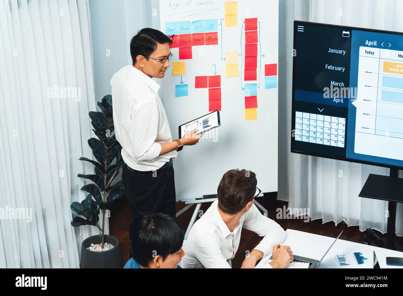 Project manager communicate and collaborate with team using project ...