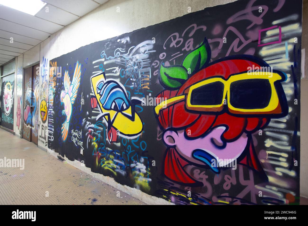 Inside Peace Centre, a commercial building, abandoned shopfronts ...