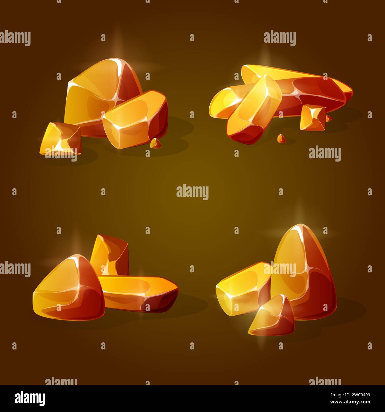 Gold mine shining nugget and rock for game ui design. Cartoon vector ...