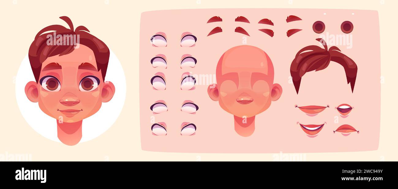 Teen kid boy face construction kit for creating various facial emotions ...