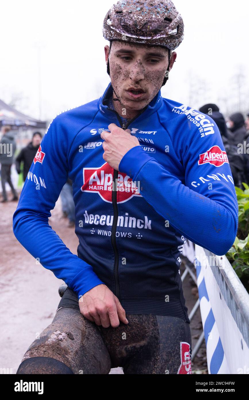 Meulebeke, Belgium. 14th Jan, 2024. Niels Vandeputte team Alpecin ...