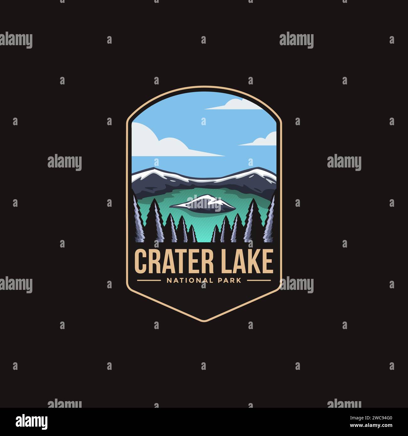 Emblem patch logo illustration of Crater Lake National Park on dark ...
