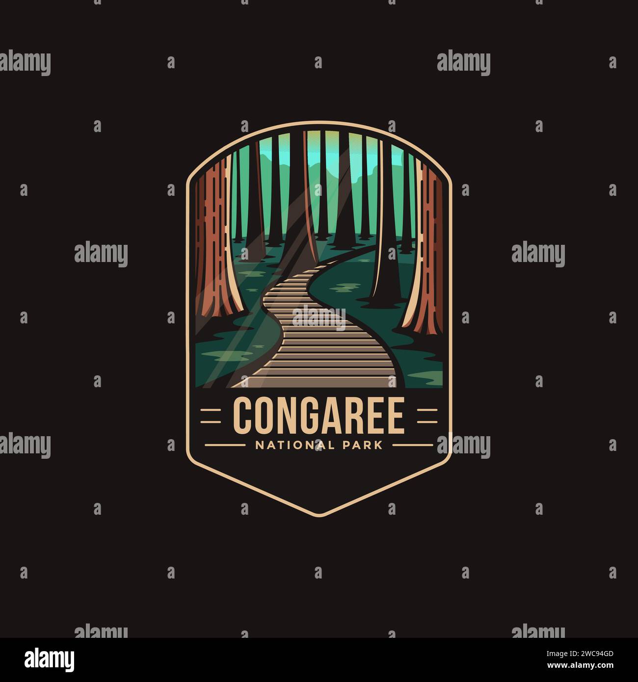 Emblem patch logo illustration of Congaree National Park on dark ...