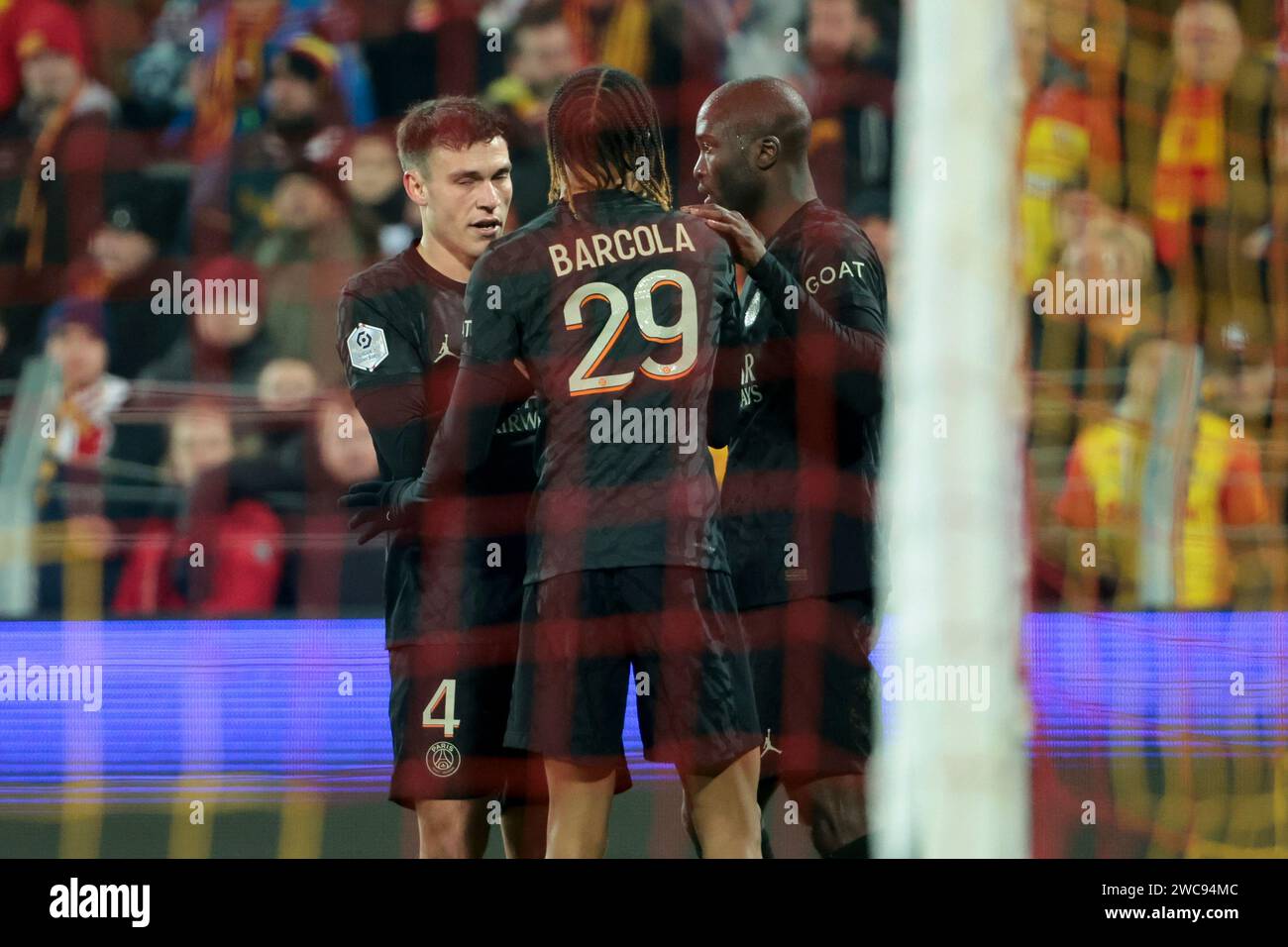 Lens, France. 14th Jan, 2024. Bradley Barcola of PSG celebrates his ...