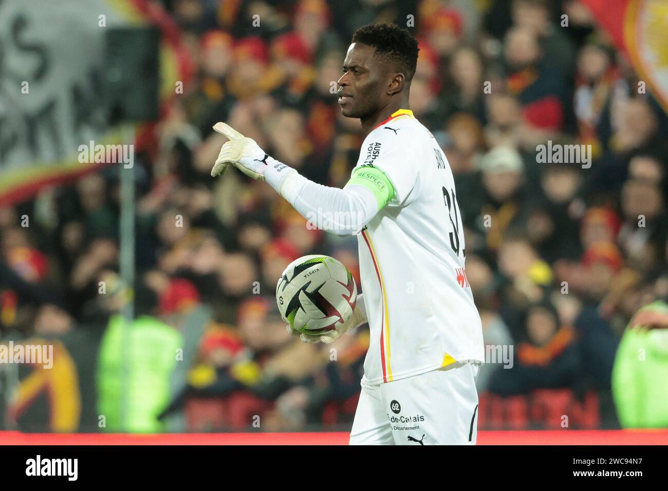 Lens, France. 14th Jan, 2024. Lens goalkeeper Brice Samba during the ...