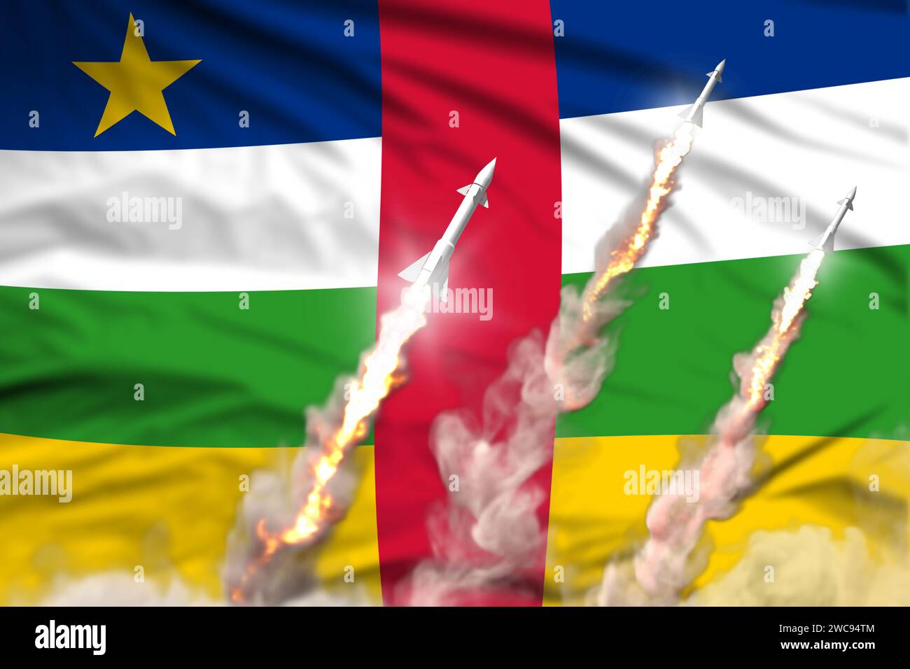 Modern strategic rocket forces concept on flag fabric background ...