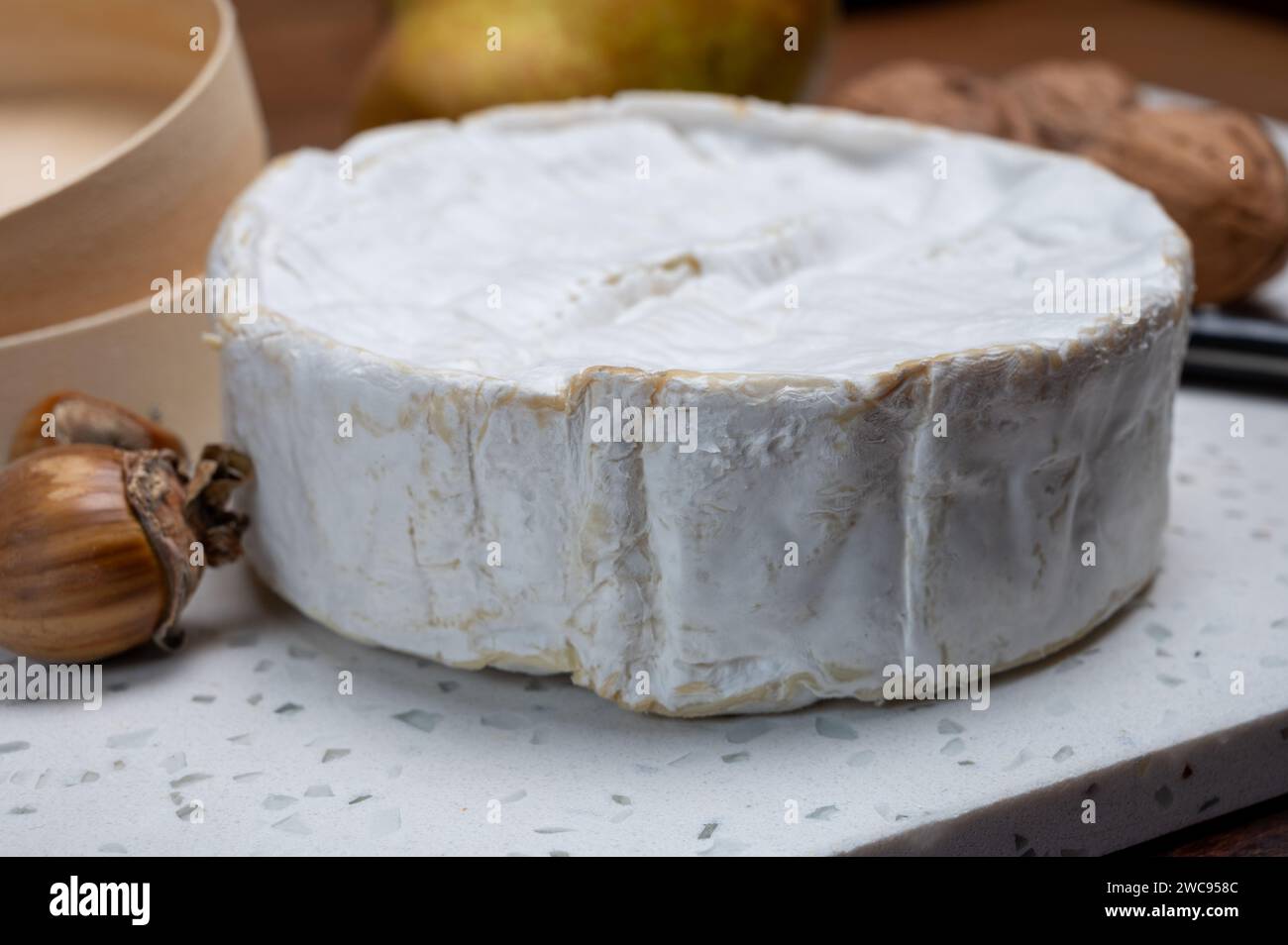 French soft Camembert cheese, original Camembert de Normandie, close up ...