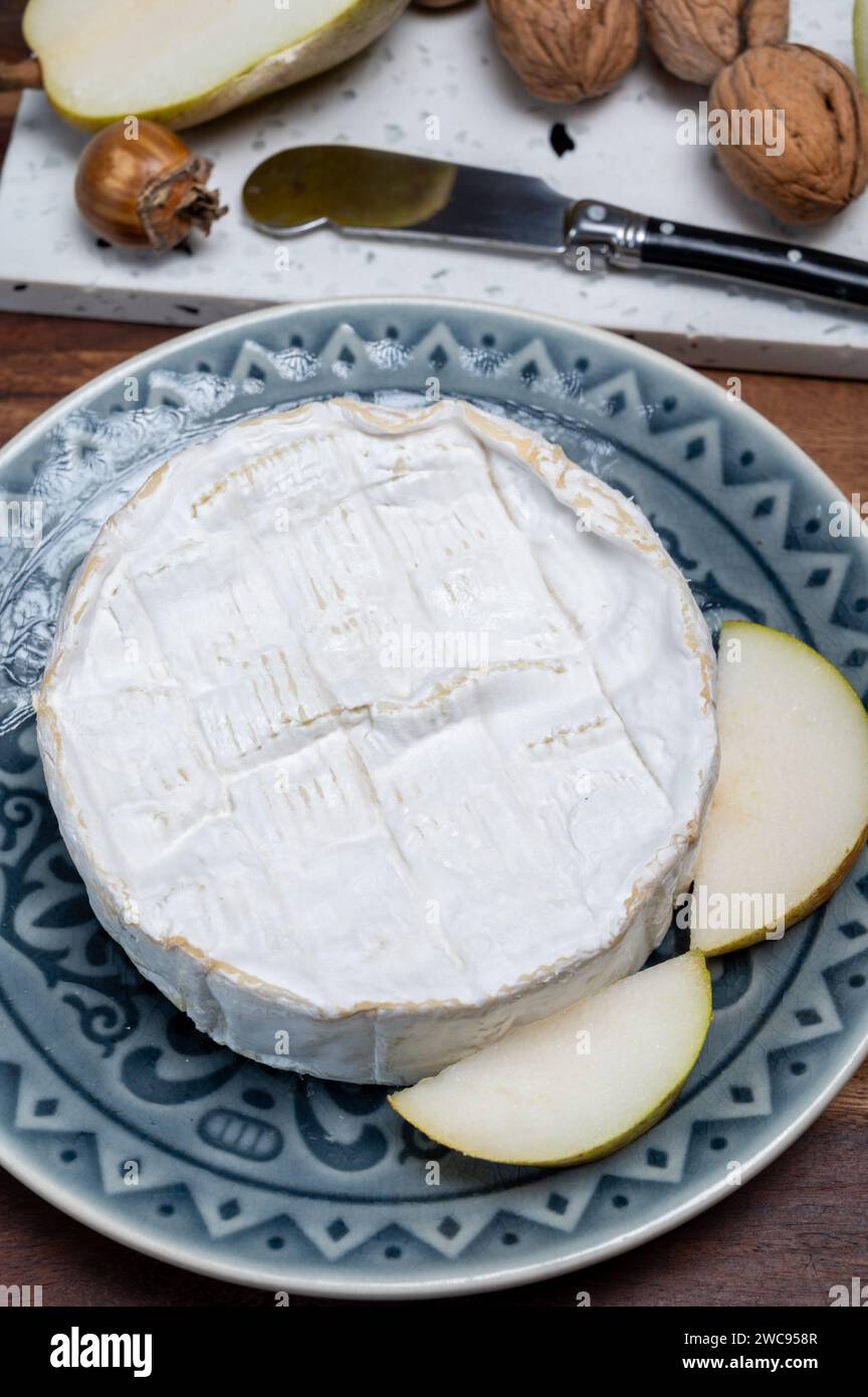 French soft Camembert cheese, original Camembert de Normandie, close up ...