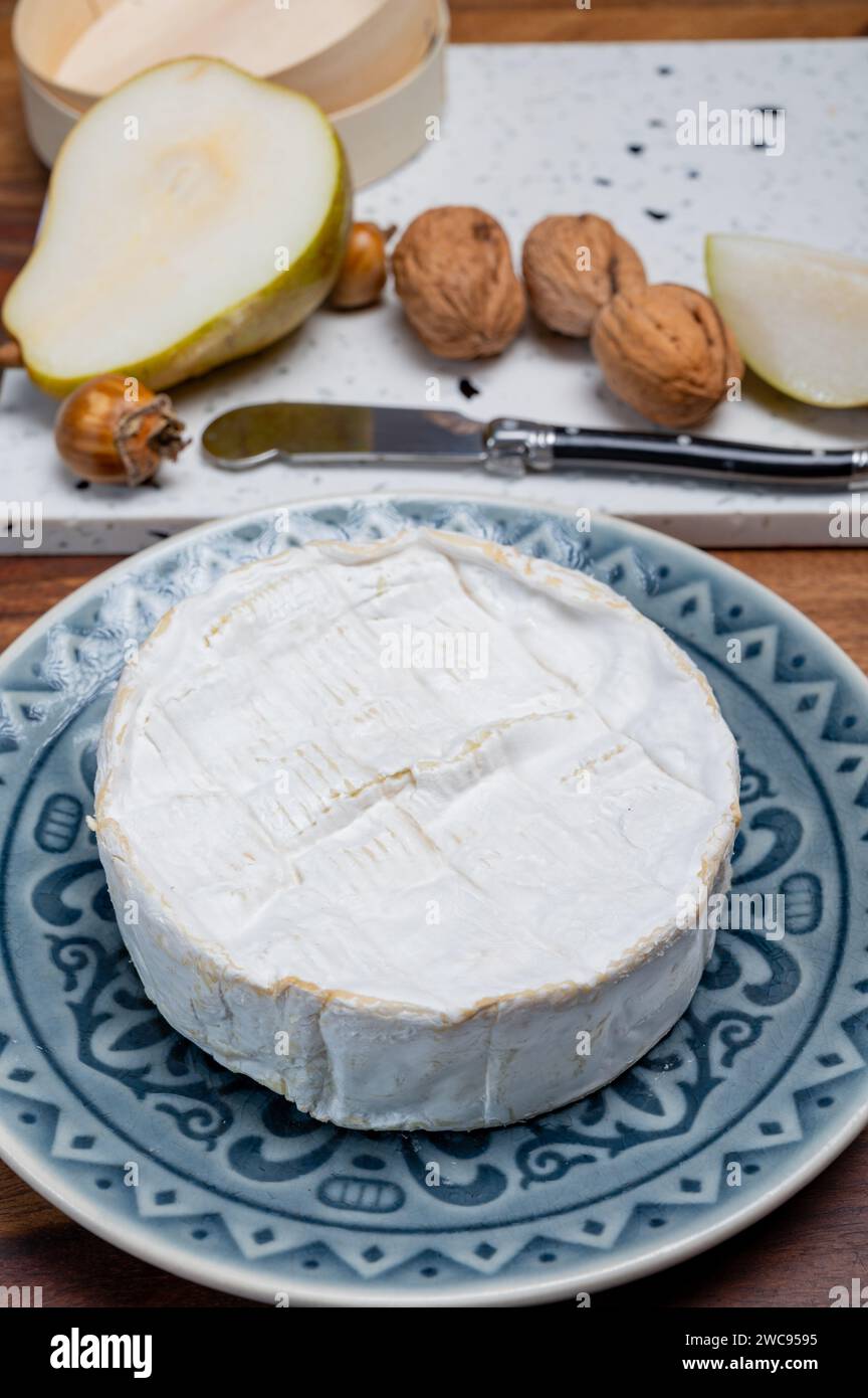 French soft Camembert cheese, original Camembert de Normandie, close up ...