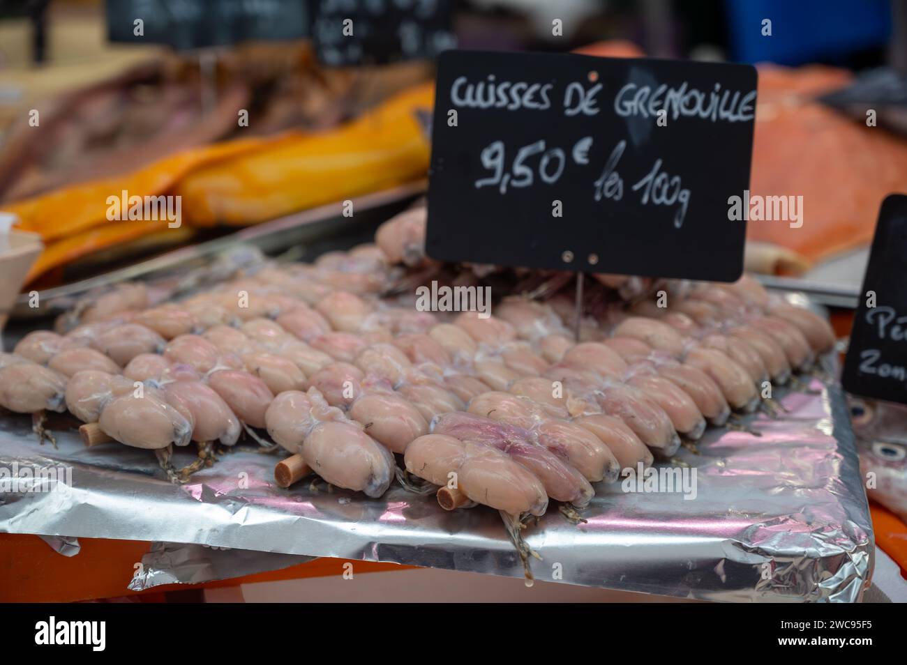 Assortment of meat on weekly food market in France, English translation ...