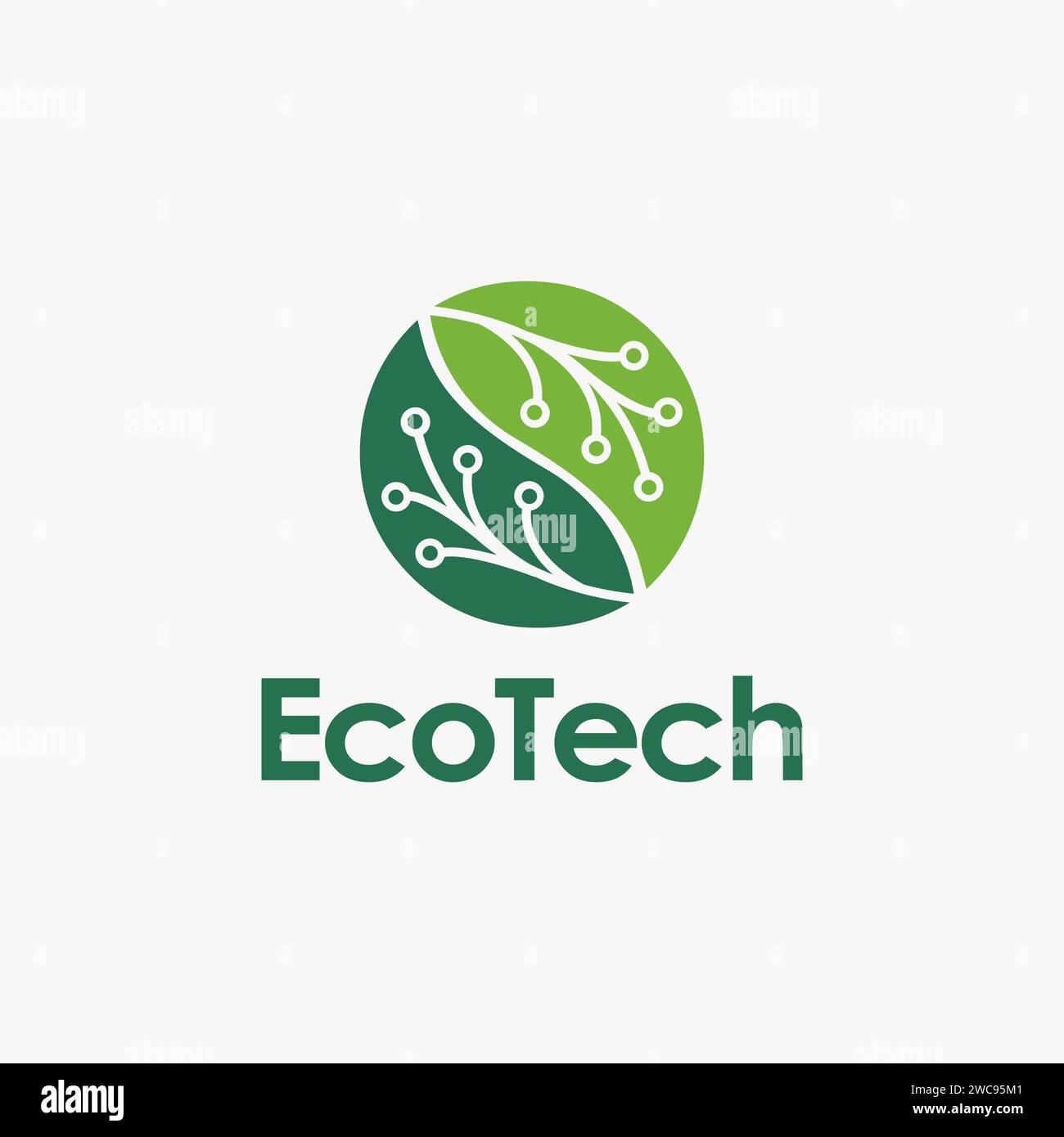 Basic leaf shape with circuit technology logo, simple modern eco tech ...
