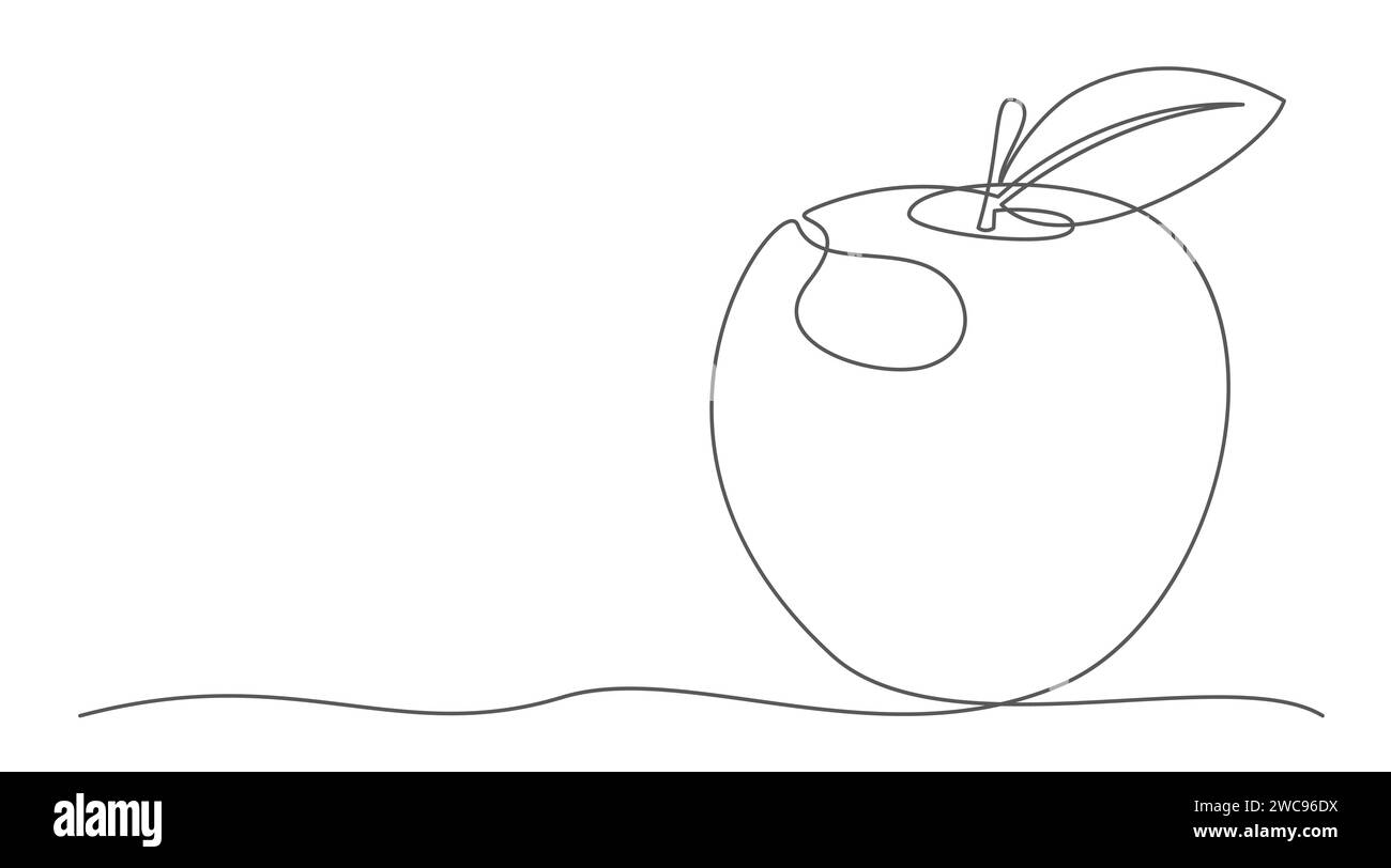 Apple One line drawing isolated on white background Stock Vector Image ...