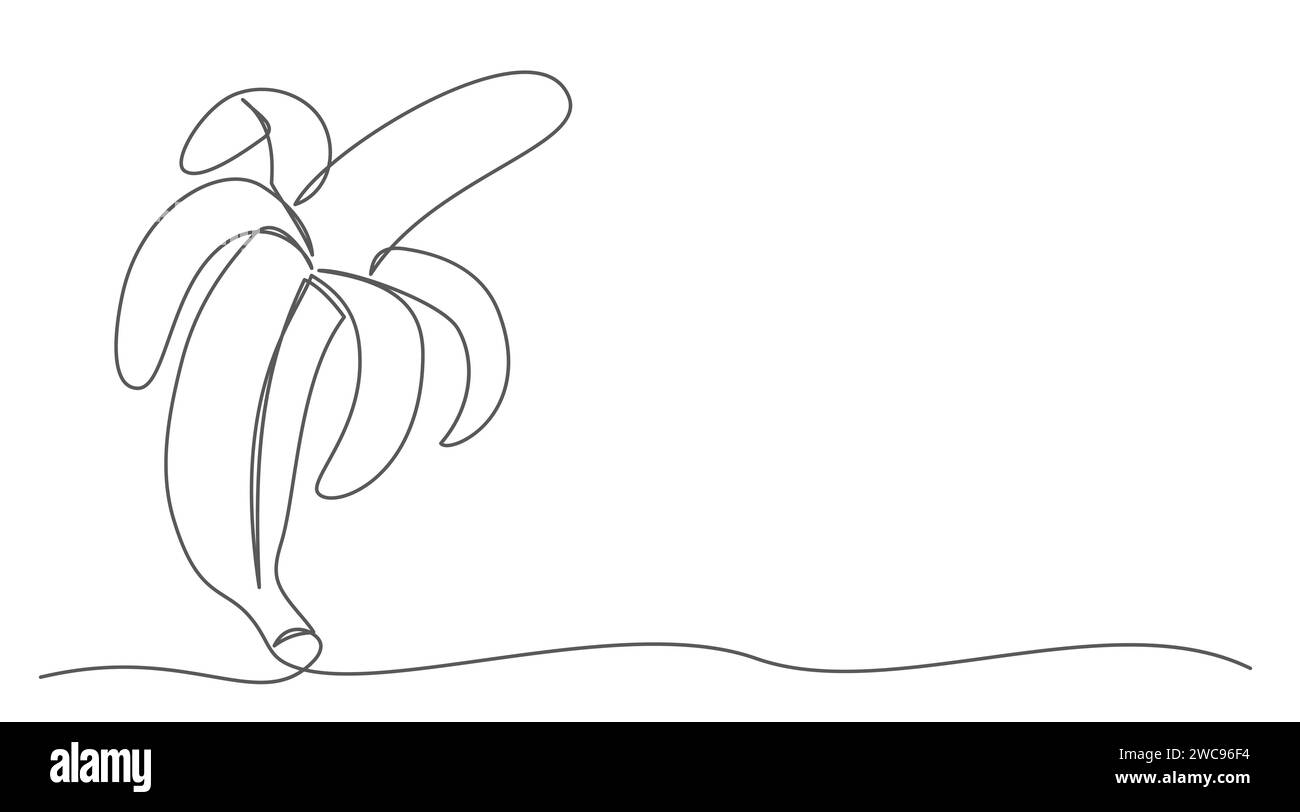 Banana One line drawing isolated on white background Stock Vector Image ...