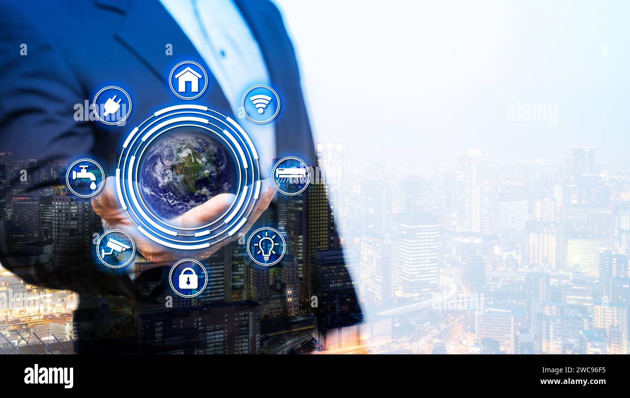 Business hand with technology icon, Carbon neutral. Climate neutral ...