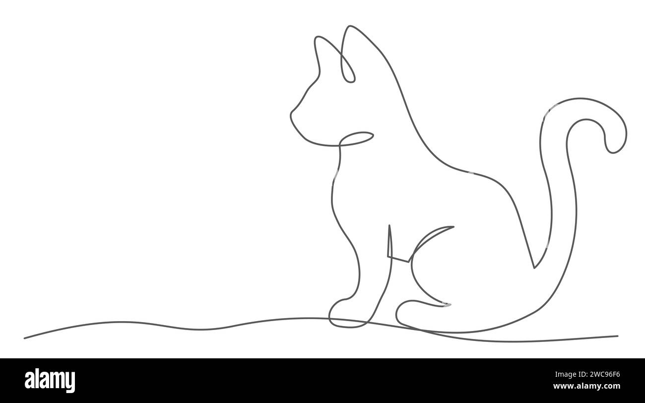 Cat One line drawing isolated on white background Stock Vector Image ...