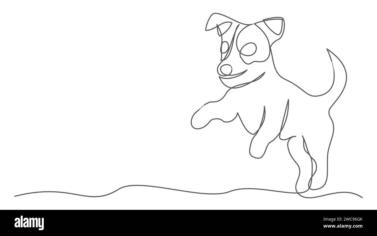 Dog One line drawing isolated on white background Stock Vector Image ...