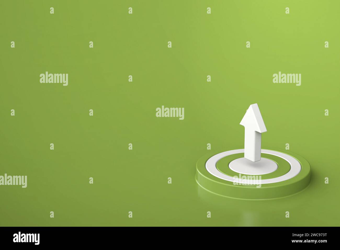 White arrow pointing up with target sign on green background,business ...