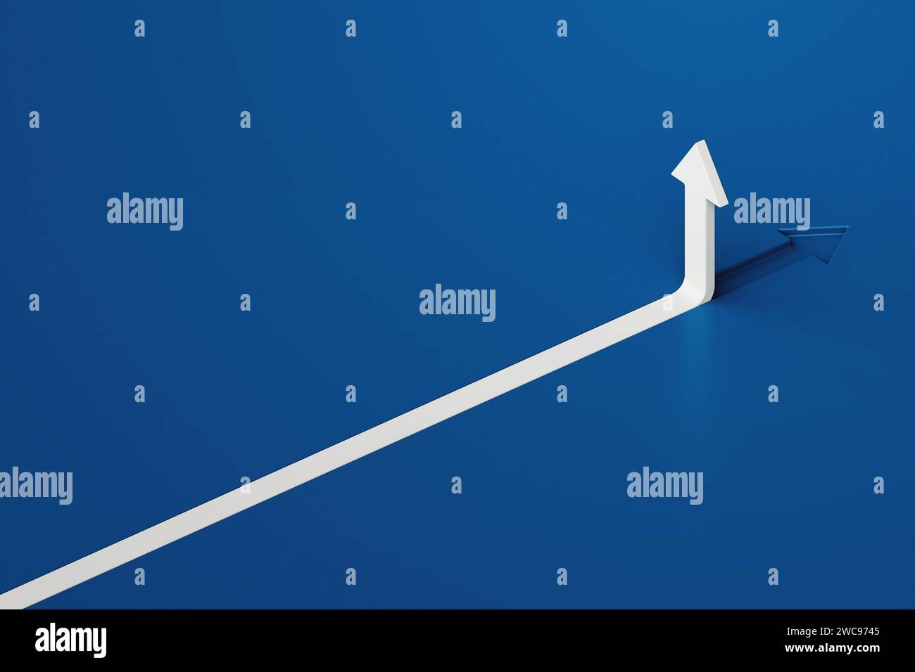 3d white arrow line going up on blue background, Business way concept ...