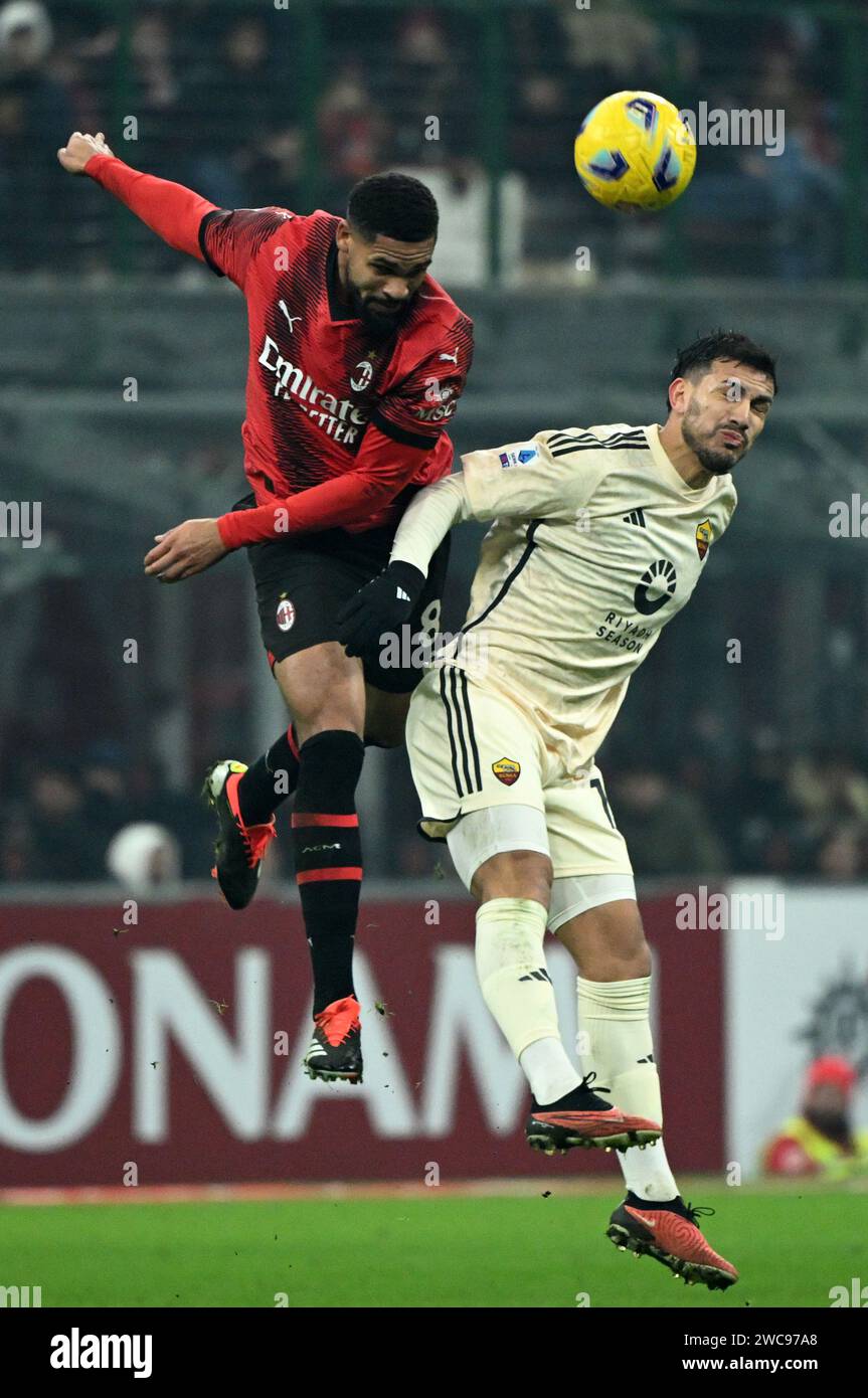 Milan, Italy. 14th Jan, 2024. AC Milan's Ruben Loftus Cheek (L) vies ...
