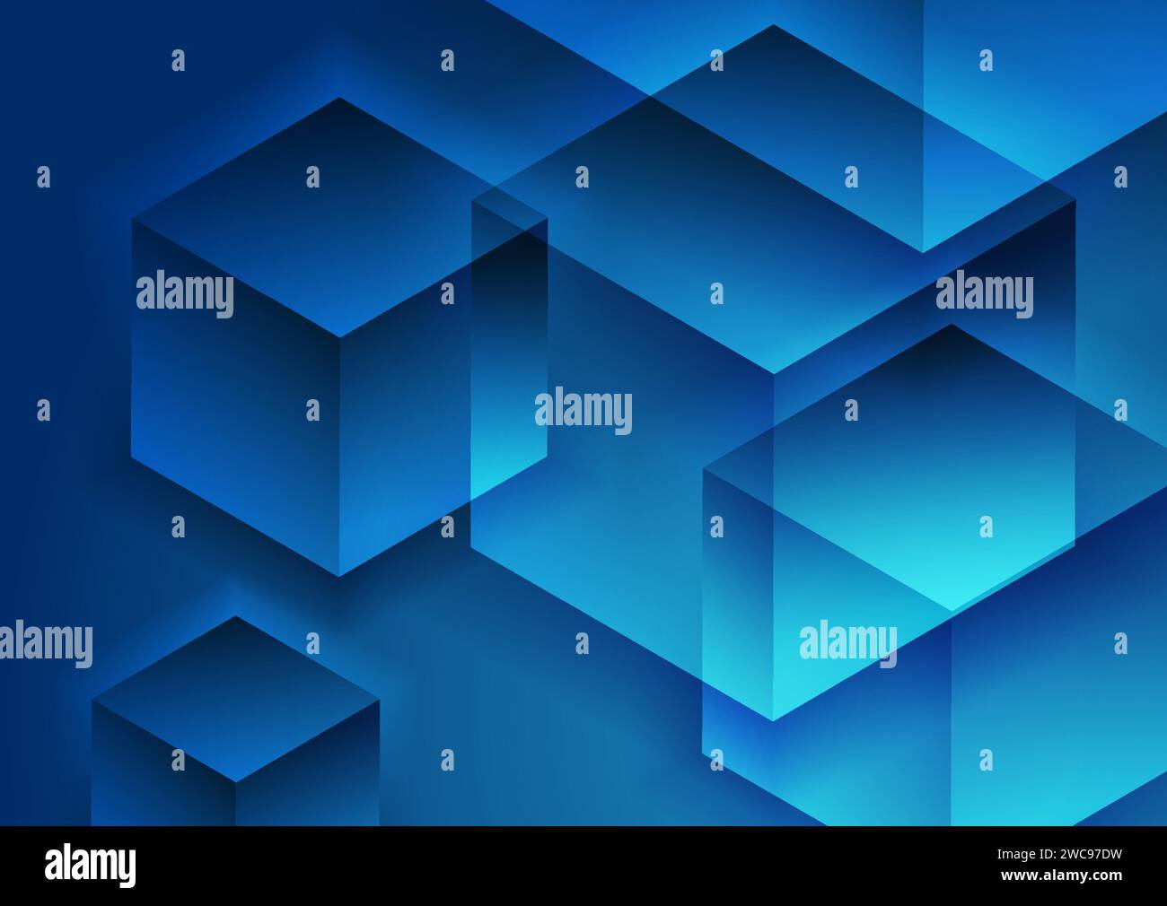 Abstract Tech Geometric Background With Blue 3d Cubes Vector Futuristic Modern Design Stock