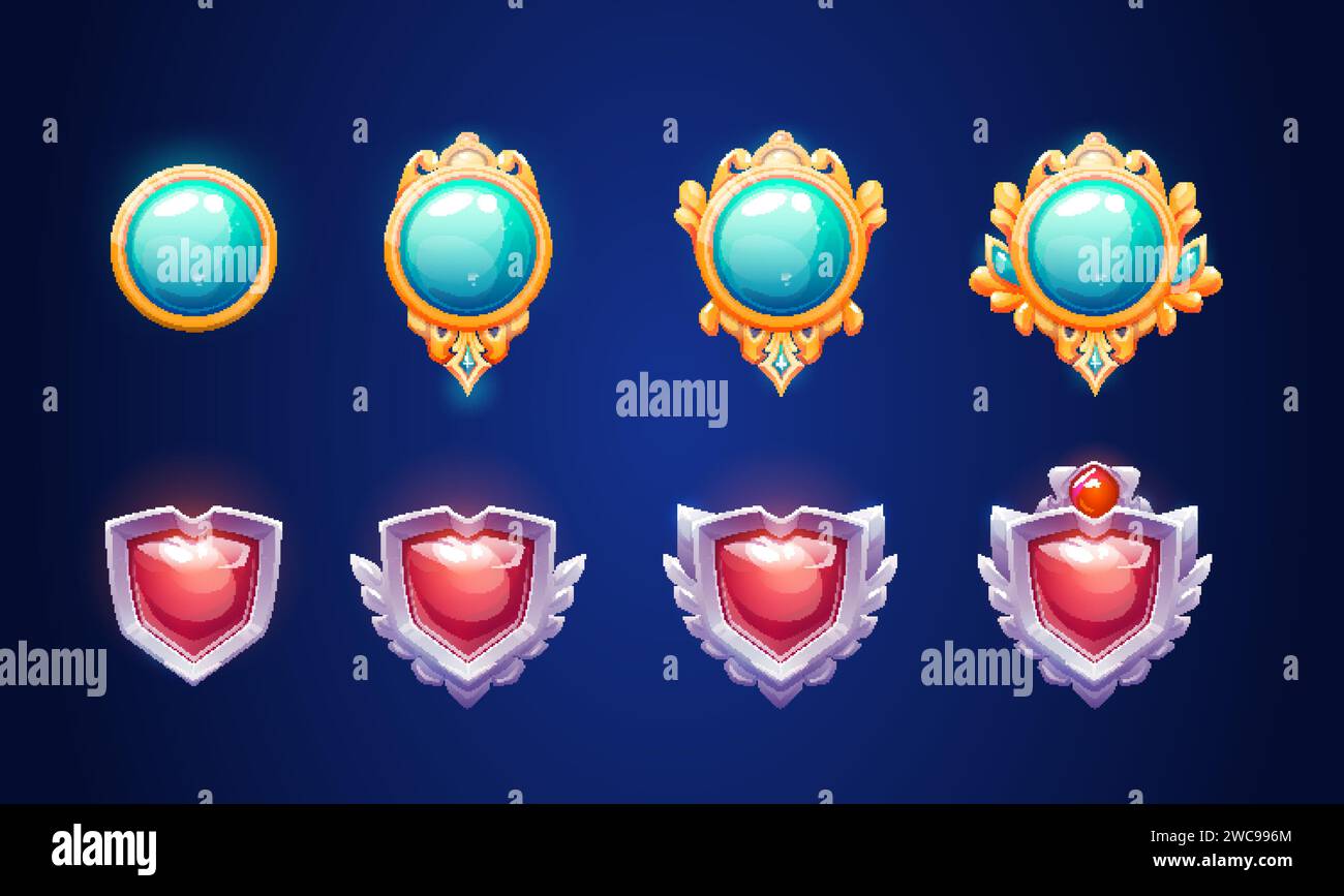 Game rank badges set isolated on background. Vector cartoon ...