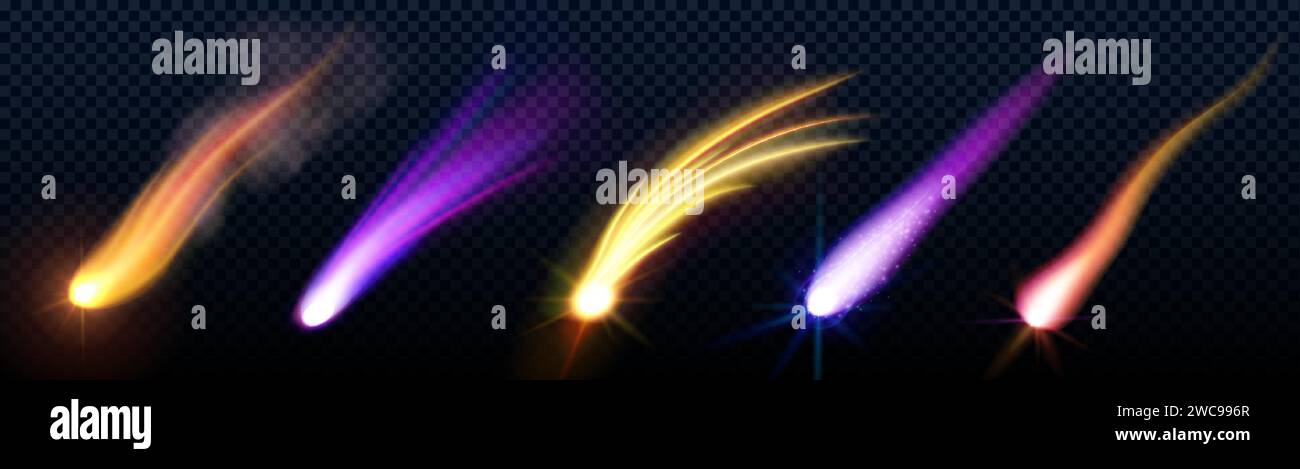 Comet trail effect and meteor star light vector. Asteroid speed fall ...