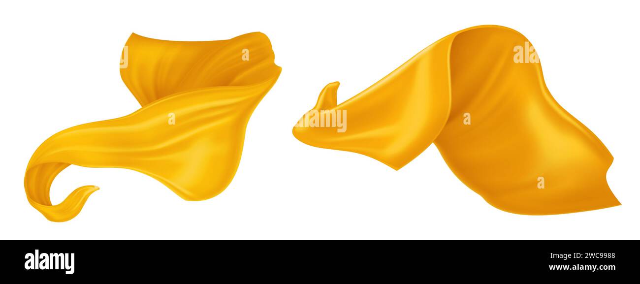 Yellow silk ribbons set isolated on white background. Vector realistic ...