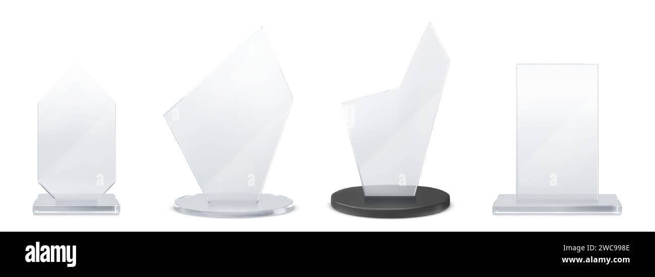 3D glass trophies set isolated on white background. Vector realistic ...