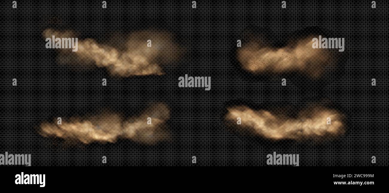 Sand clouds with dust and smoke. Realistic vector illustration set of ...