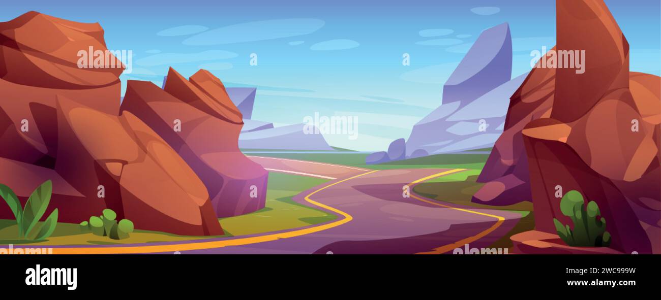 Winding mountain road perspective. Vector cartoon illustration of huge ...