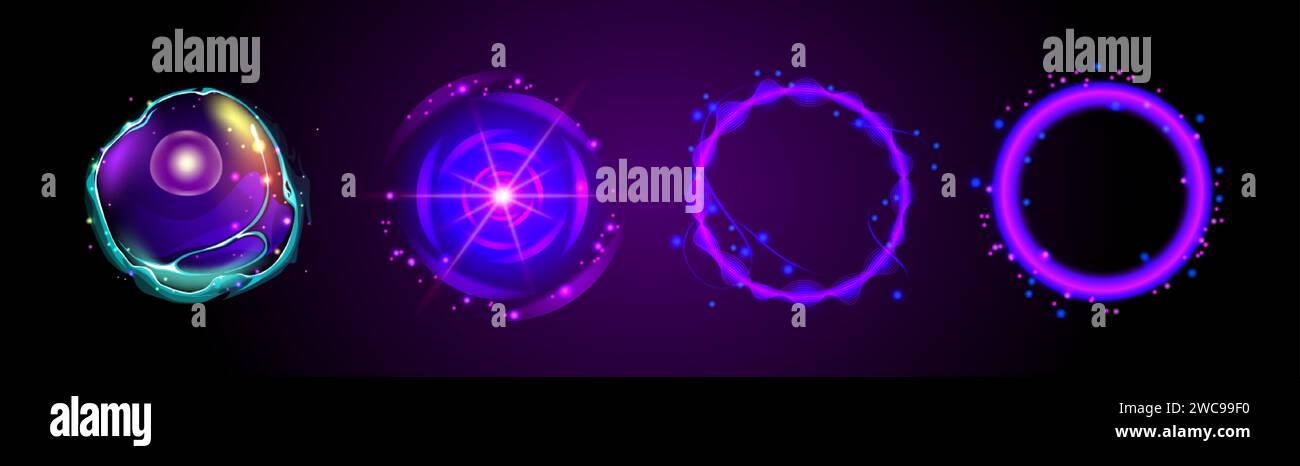 Set of magic energy portals isolated on black background. Vector ...