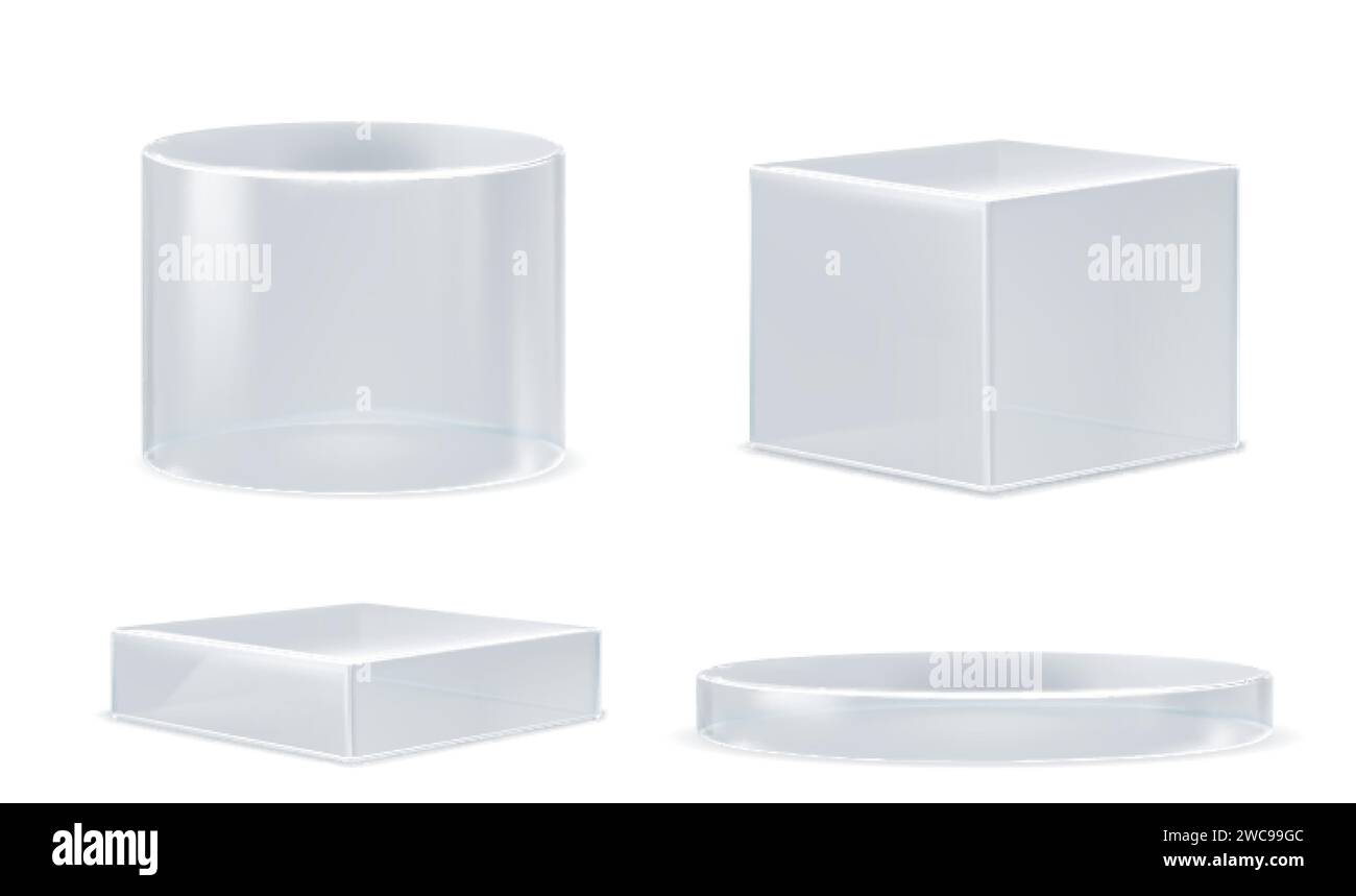Glass transparent cube and cylinder product podiums of different height ...