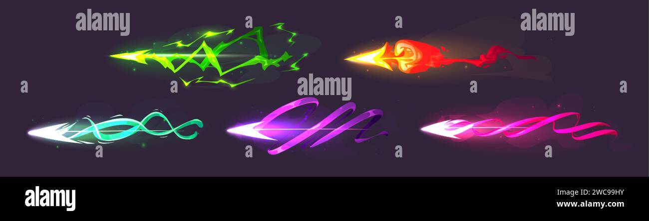 Set of laser gun shots isolated on black background. Vector cartoon ...