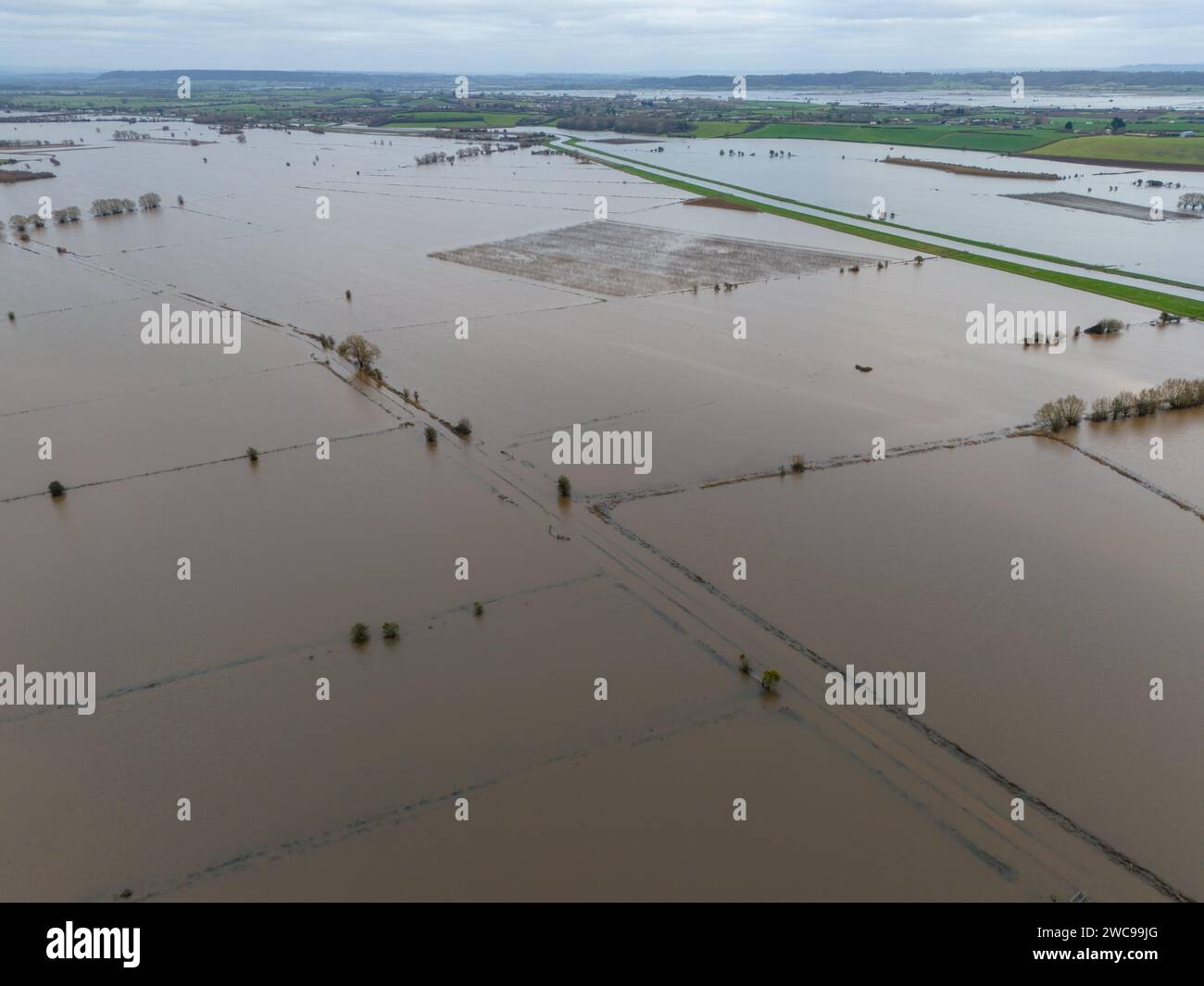 An aerial view of the floods on the Somerset Levels in England around ...