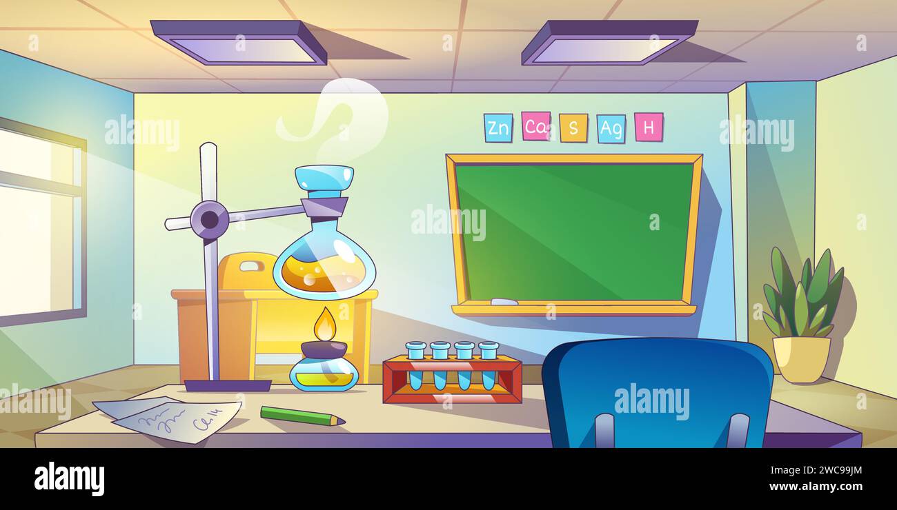 Chemistry classroom interior. Vector cartoon illustration of school ...