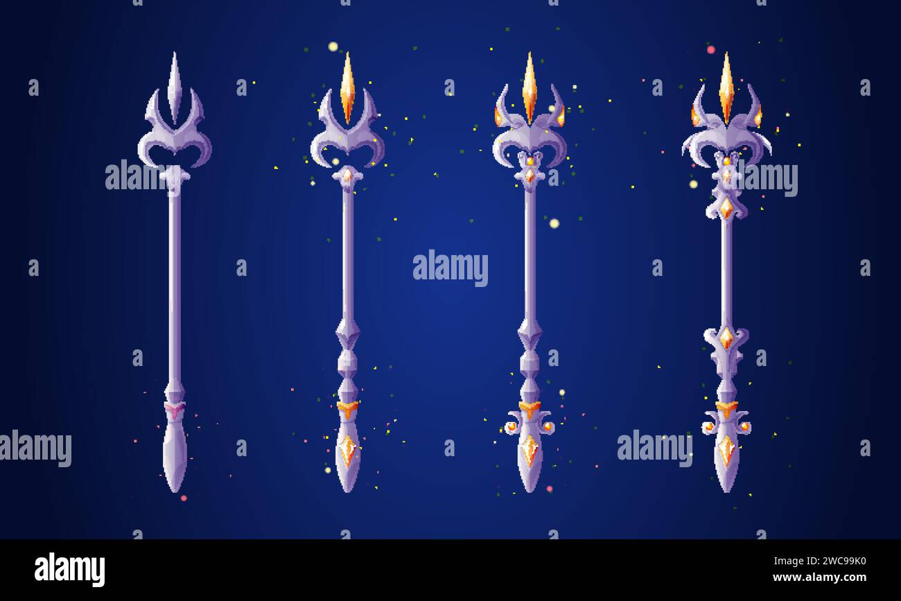 Golden trident staff set isolated on background. Vector cartoon ...