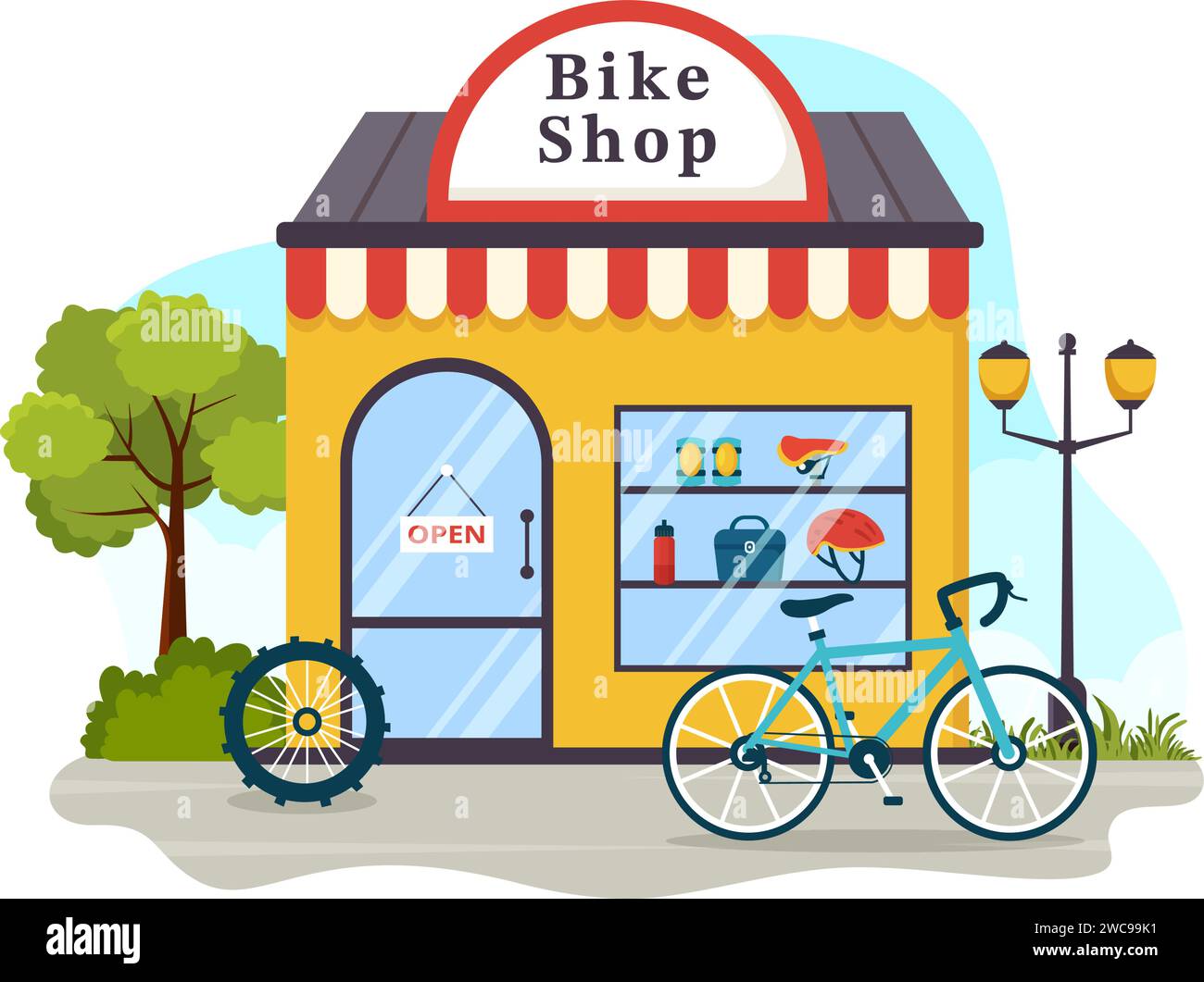 Bike Shop Vector Illustration with Shoppers People Choosing Cycles ...