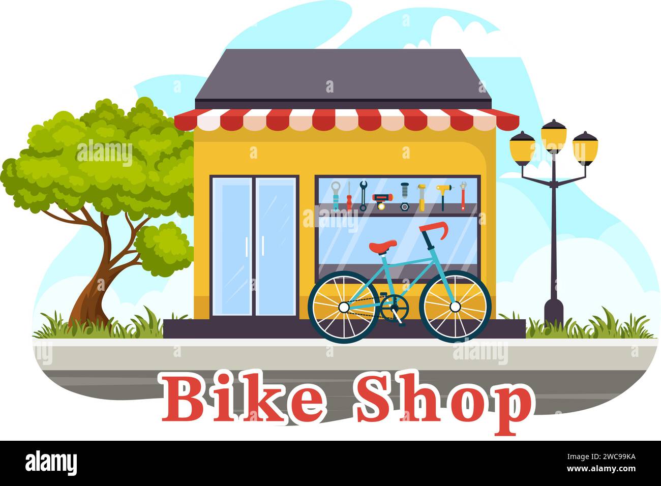 Bike Shop Vector Illustration with Shoppers People Choosing Cycles ...