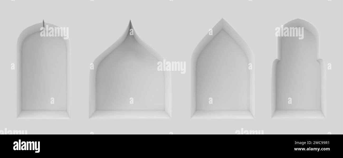 Arab windows set on white wall background. Vector realistic ...
