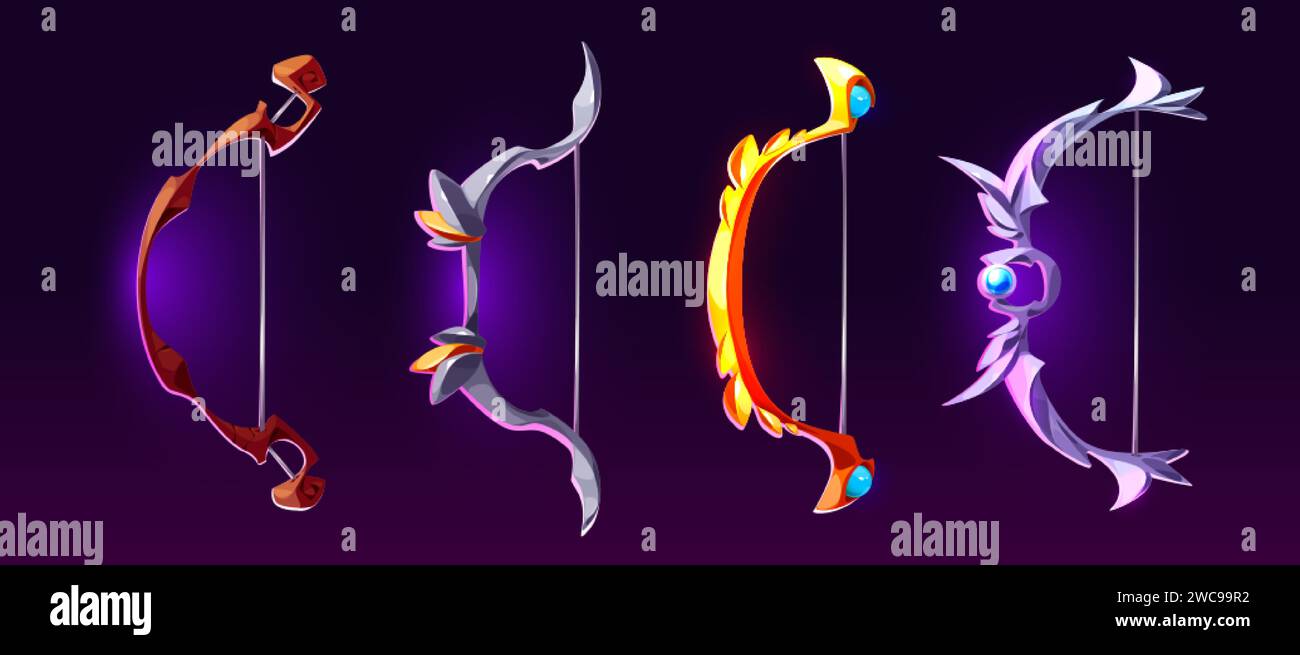 Fantasy bows set isolated on black background. Vector cartoon ...