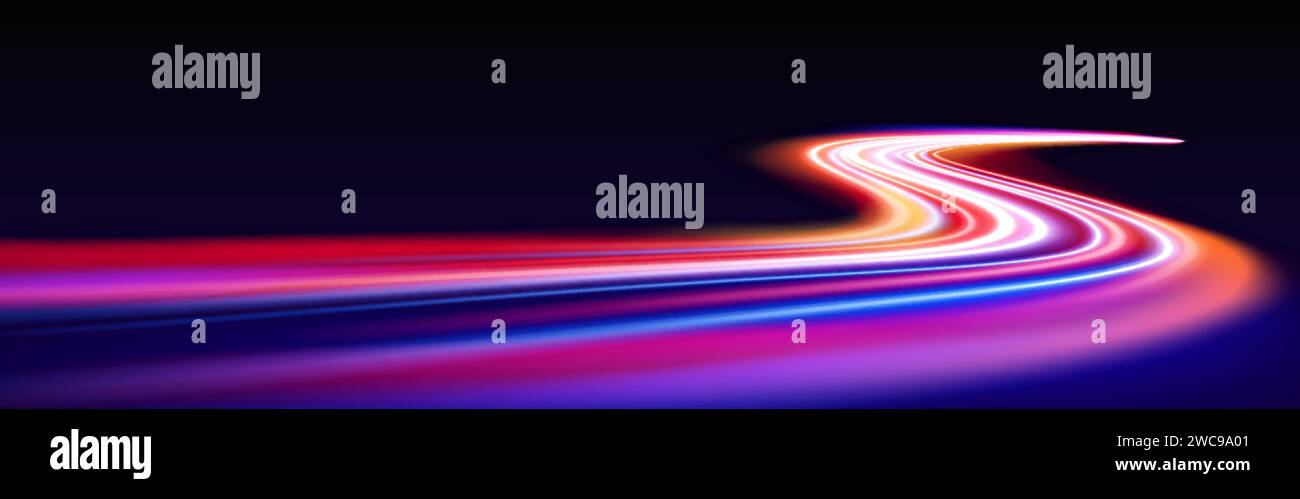 High speed race curve lines with glow neon effect. Blue and pink ...