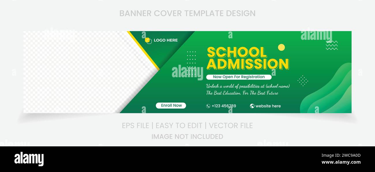 School admission green yellow color cover banner social media design ...