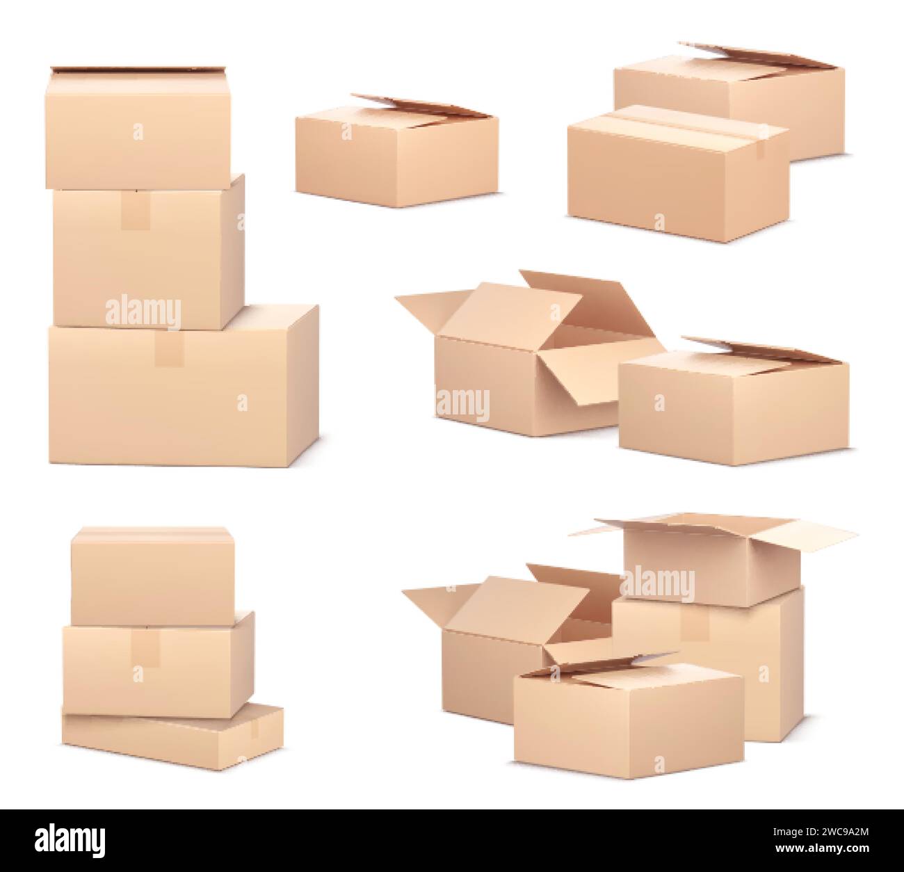 3d cardboard parcel box for package delivery vector icon. Isolated open ...
