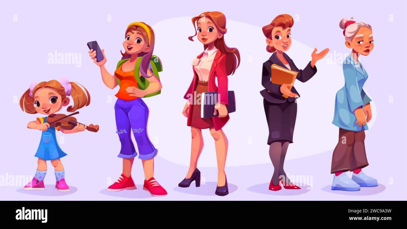 Life cycle of woman through stages of child, teenager, adult to ...