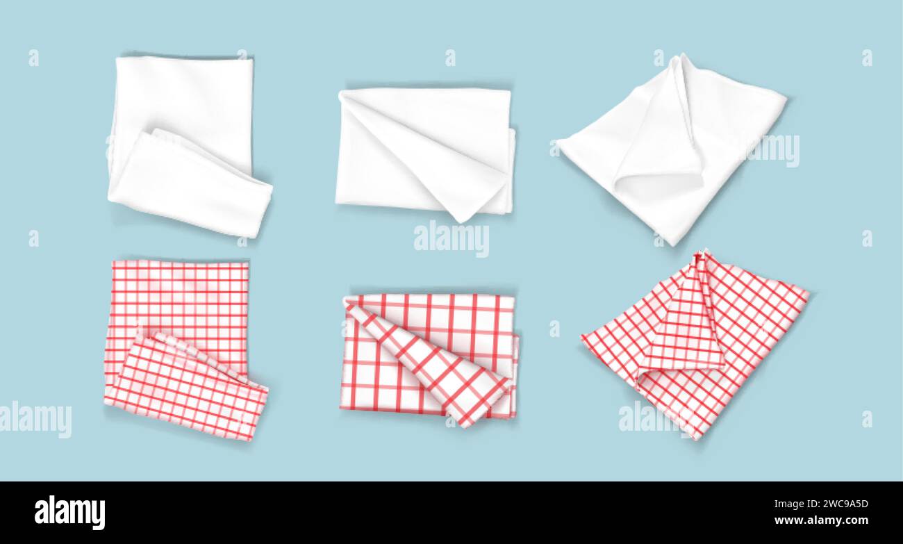 White empty and red gingham handkerchief mockup - realistic vector ...