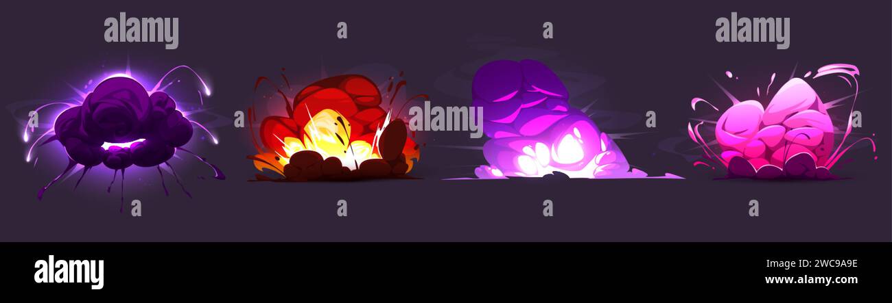 Magic explosion for game ui - cartoon vector illustration set of comic ...