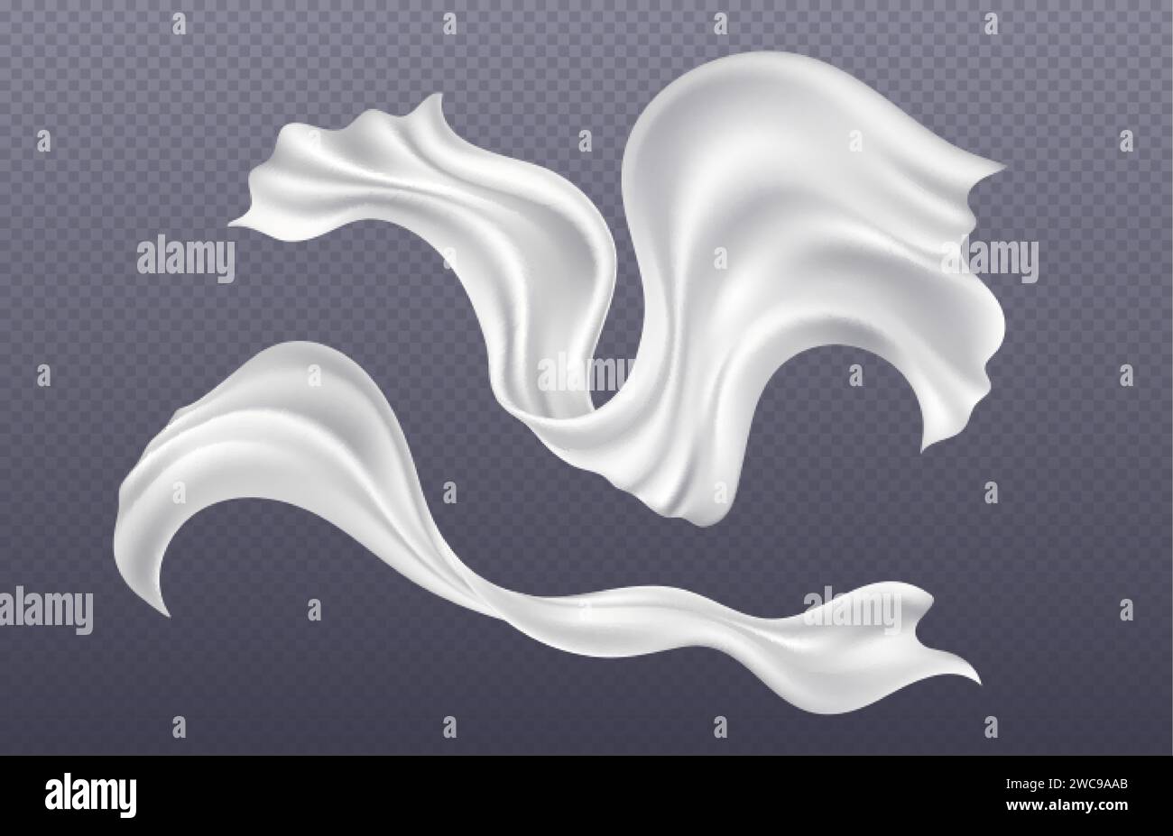 Sheet of white silk ribbon flying and flowing in air. Realistic vector ...