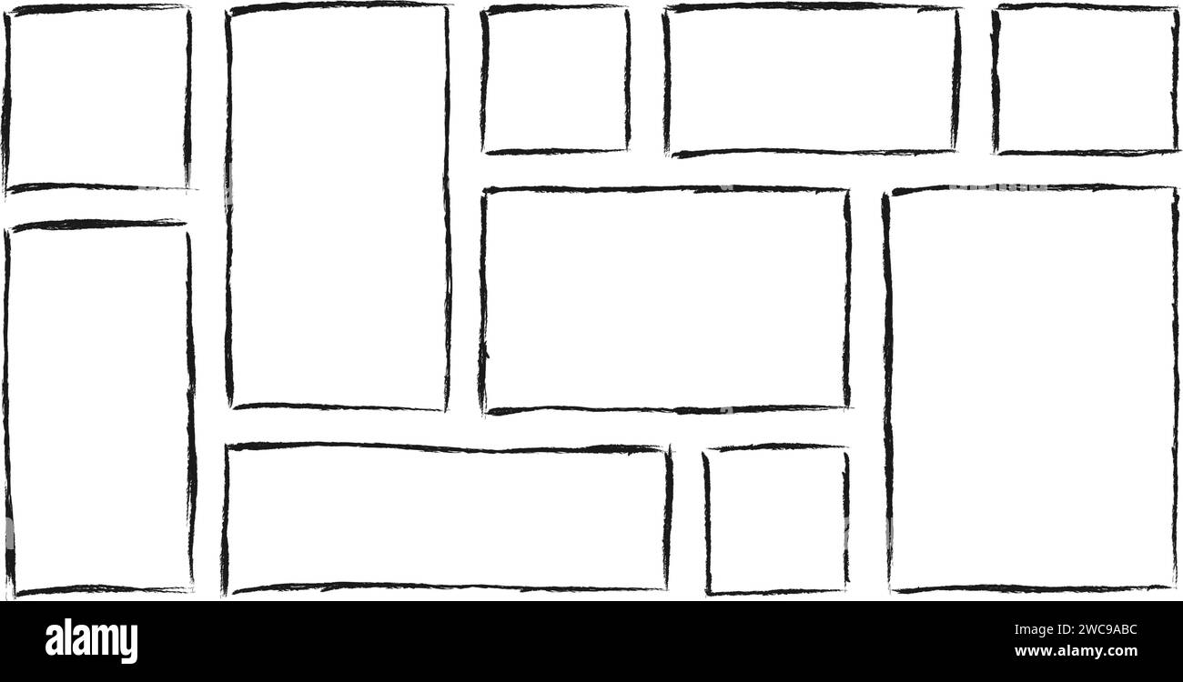 Chalk rectangle frames set. Hand drawn pencil square borders. Ink empty ...