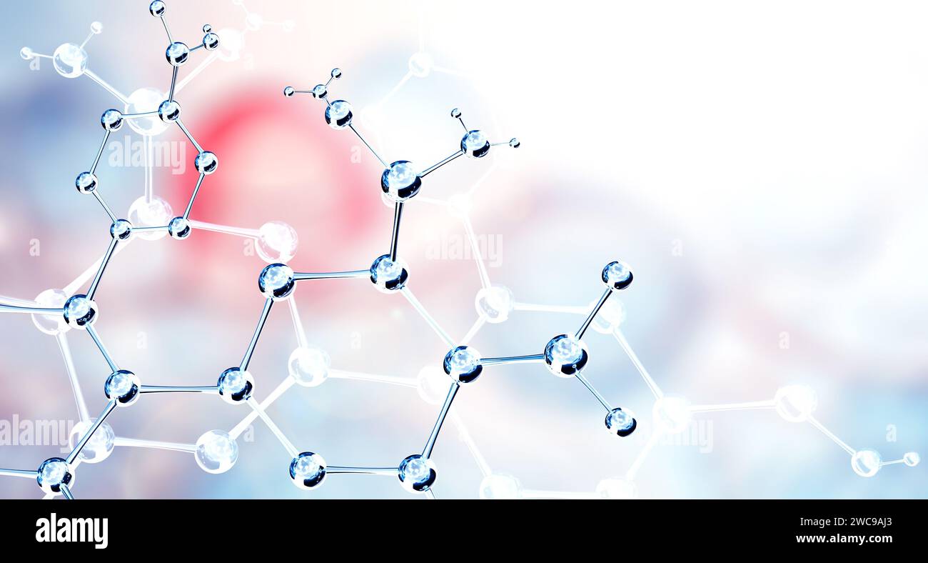 Horizontal banner with model of abstract molecular structure ...