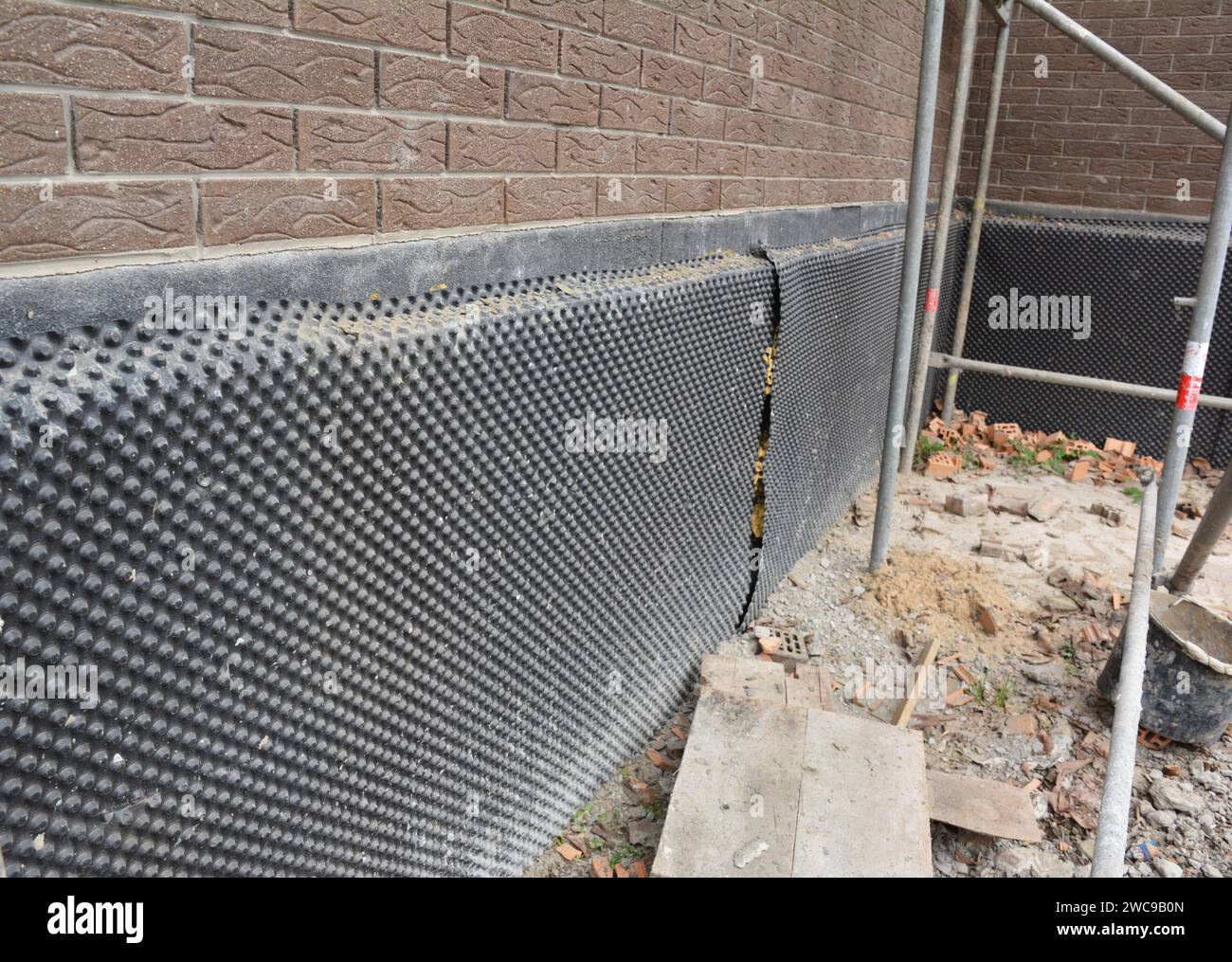 Installing waterproofing dimpled membrane, drainage sheet for ...